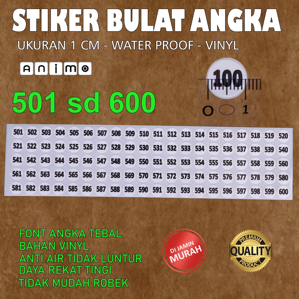 Jual STIKER ANGKA BULAT 1 CM WATERPROOF - Stiker Vinyl Angka 1 CM TAHAN ...
