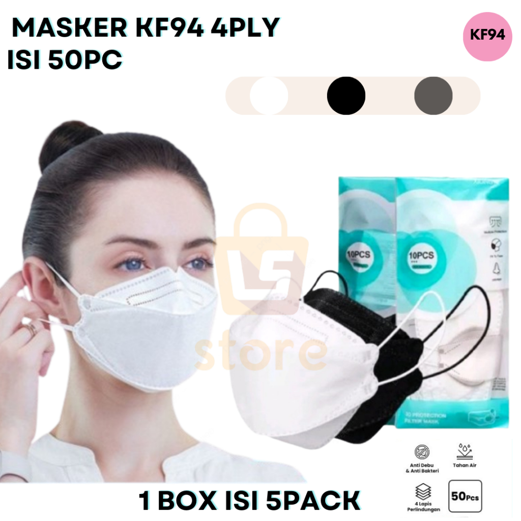 Jual (PAKET HEMAT 5PACK) MASKER KOREA KF94 4PLY Dewasa ORIGINAL ISI 50PCS POLOS / MASKER KF94 ...