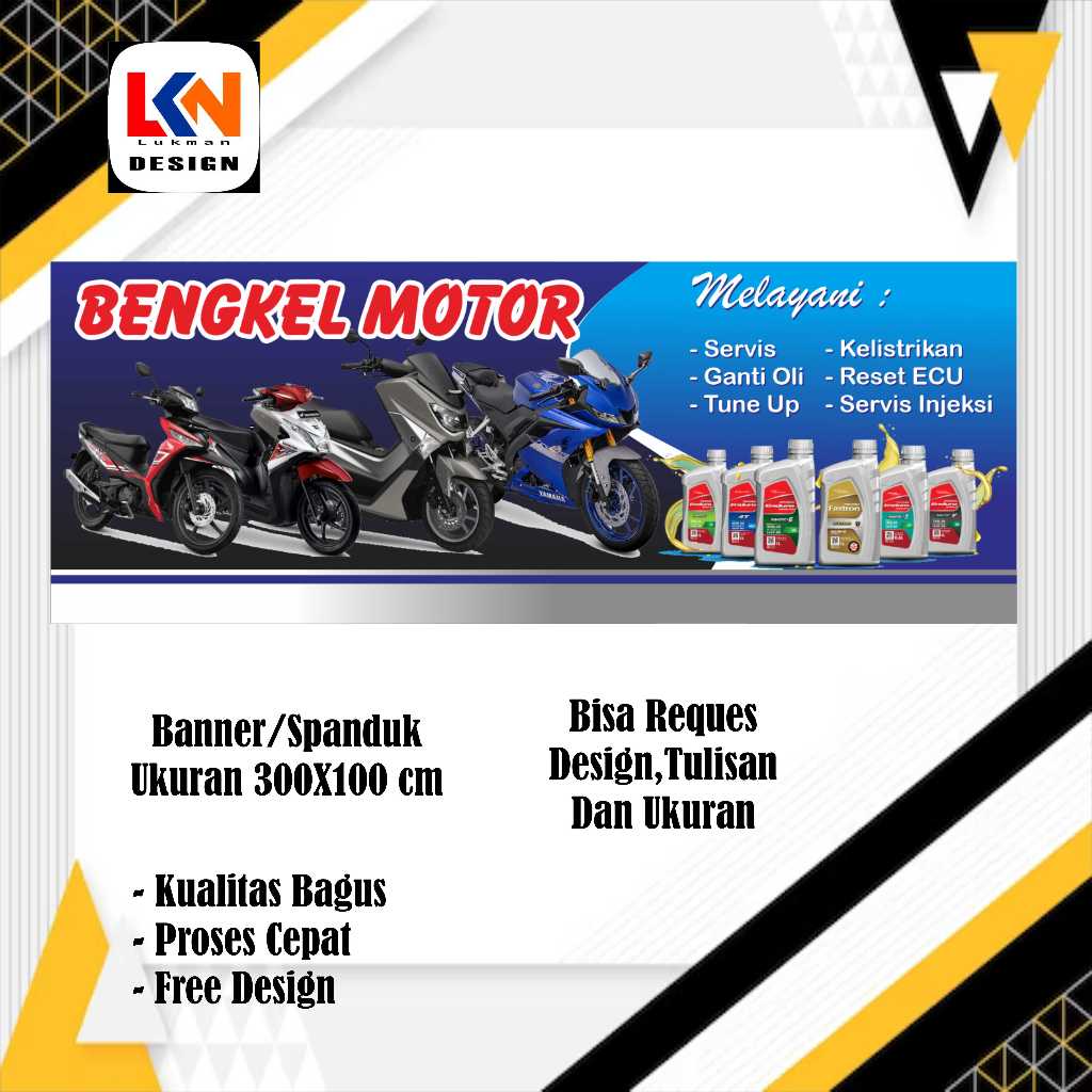 Jual spanduk banner bengkel motor uk, 300x100cm | Shopee Indonesia