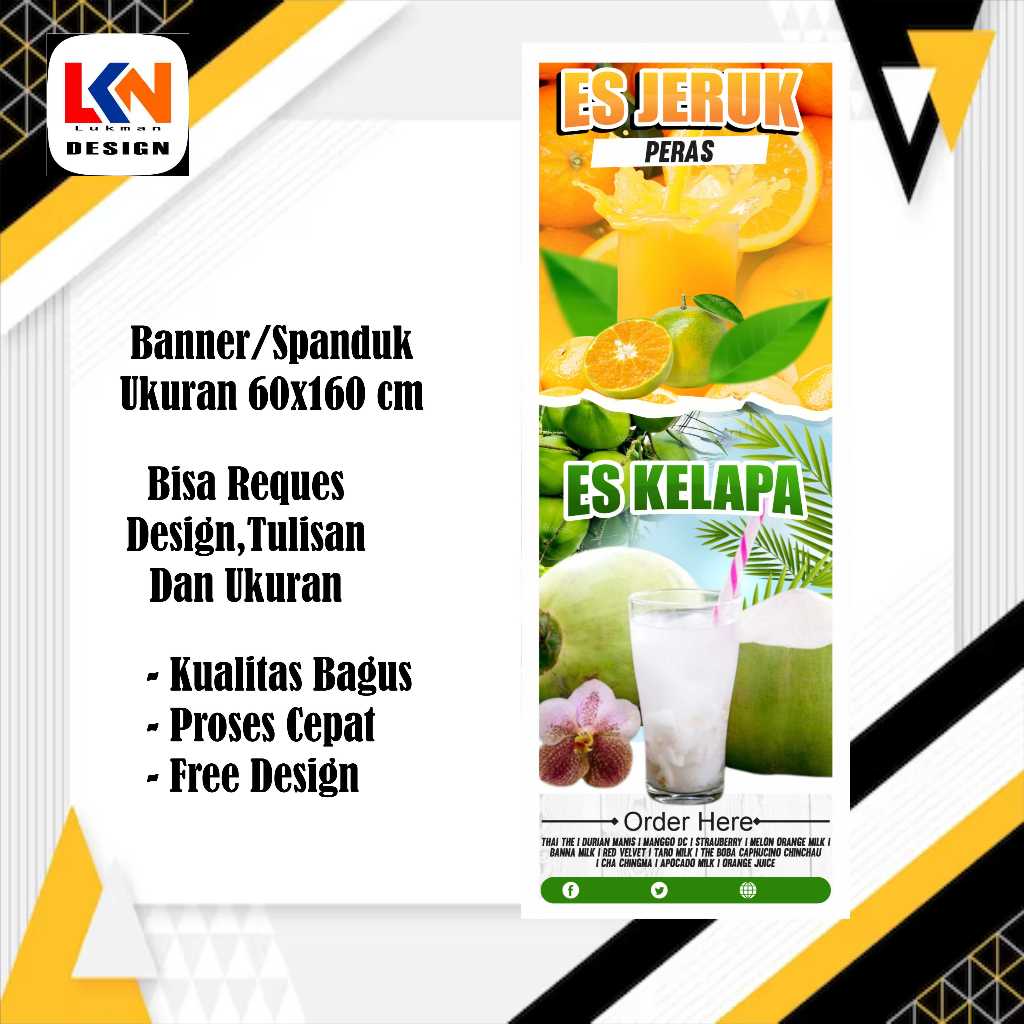 Jual spanduk banner jeruk peras dan es kelapa uk, 60X160cm | Shopee ...