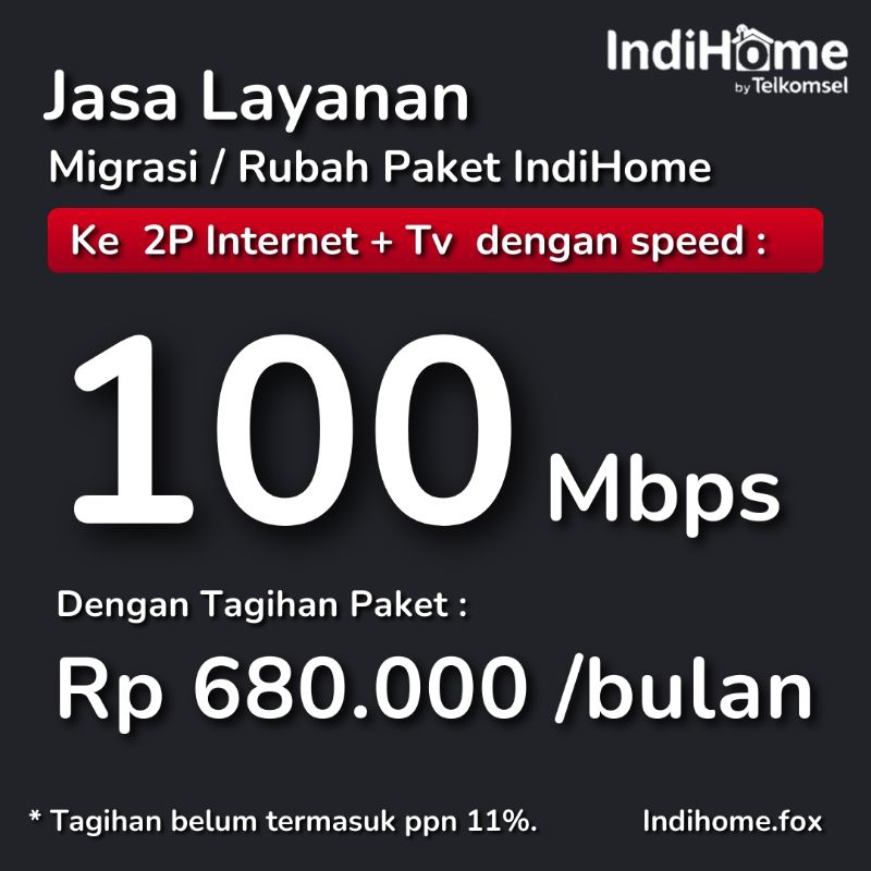 Jual Migrasi / Rubah Paket IndiHome | Speed 10 - 100 Mbps | 1P Inet ...