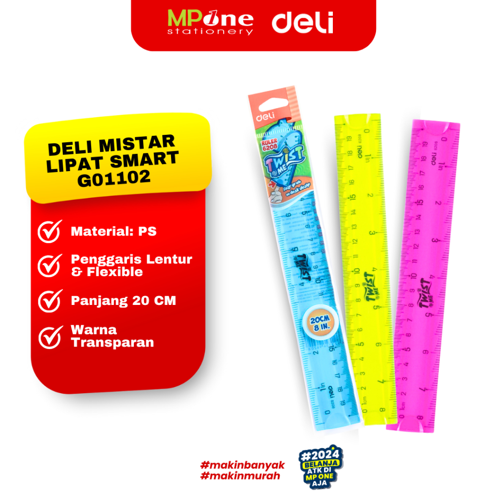 Jual Deli Penggaris Lentur Flexible 20CM Anti patah / Mistar Anti Patah ...