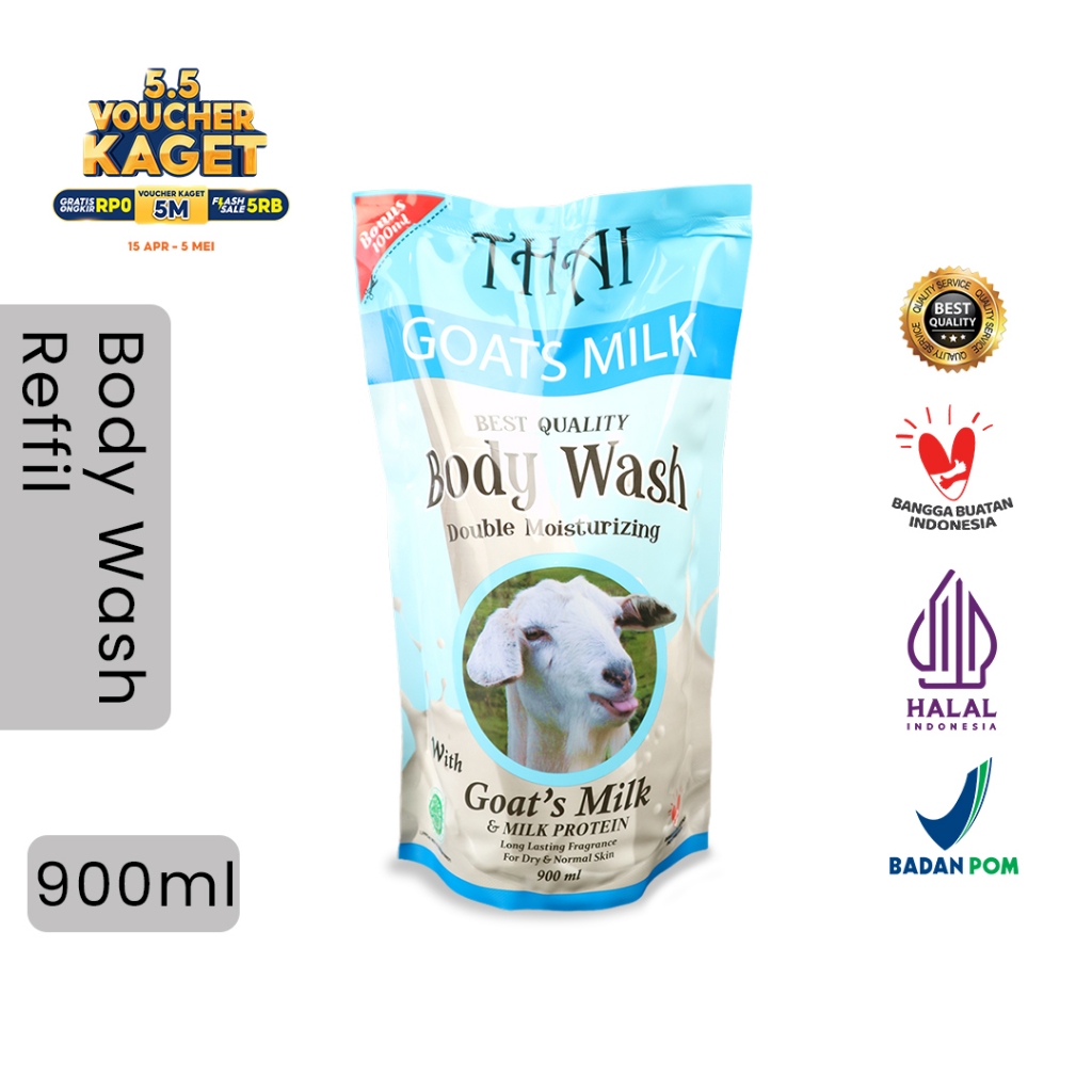 Jual Thai Body Wash Goats Milk Pouch 900+100 ml | Shopee Indonesia