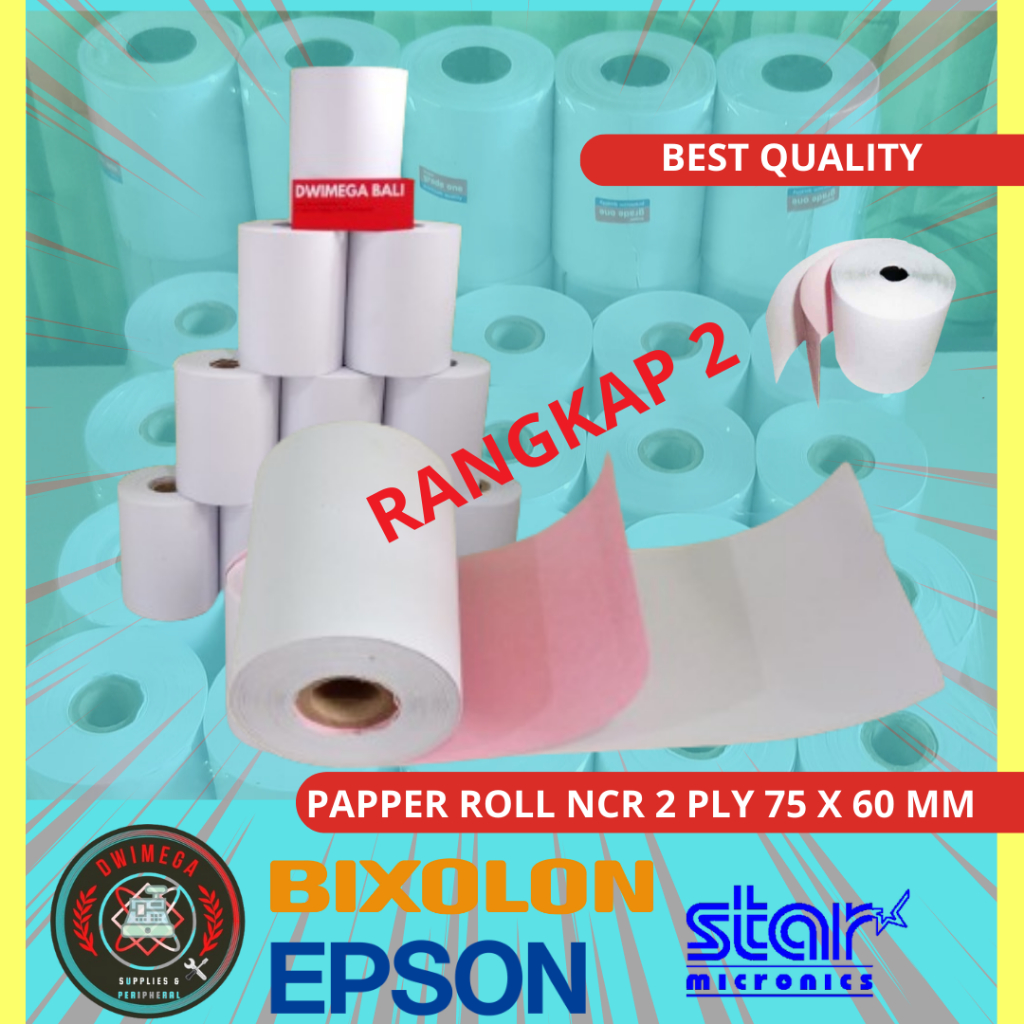 Jual Kertas Struk Kasir Rangkap 2 / Paper Roll NCR 2 Ply Uk 75 x 60 mm ...