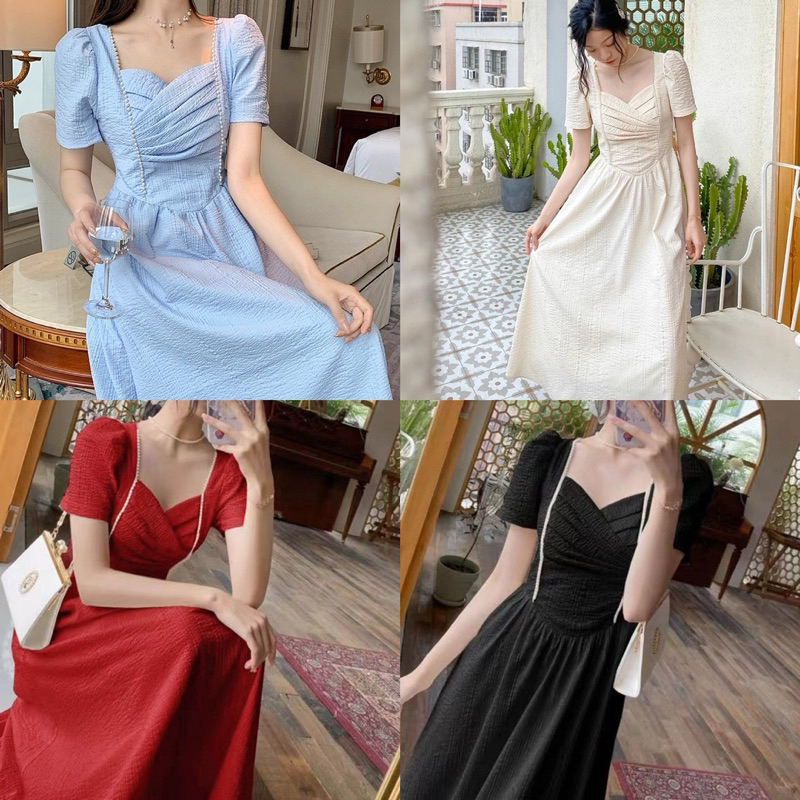 Jual D1582 IGNATIA KOREAN STYLE VINTAGE MIDI DRESS SIMPLE POLOS ...