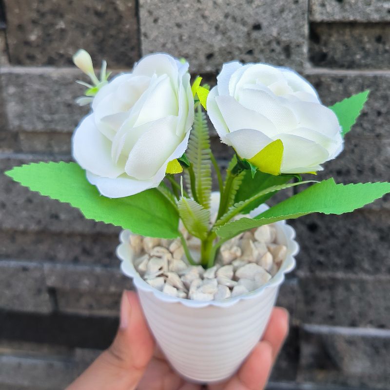 Jual Mawar Magnolia,Tulip X3 + Pot Gelombang Mini ( Sudah Rangkain ...