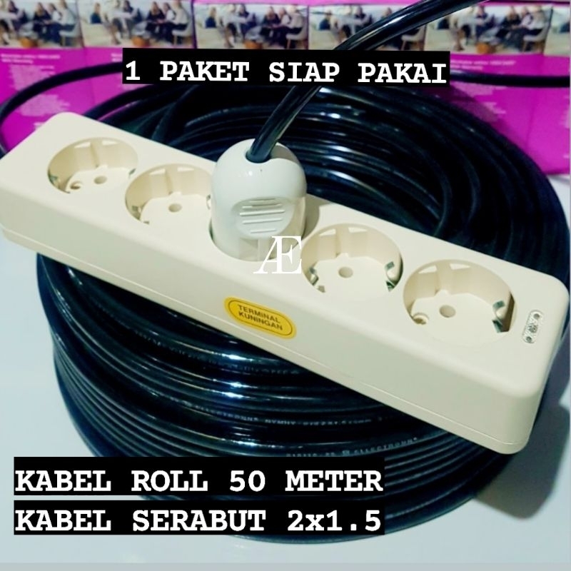 Jual Kabel roll 44 meter full + Kabel serabut 2x1.5 hitam + Stopkontak ...