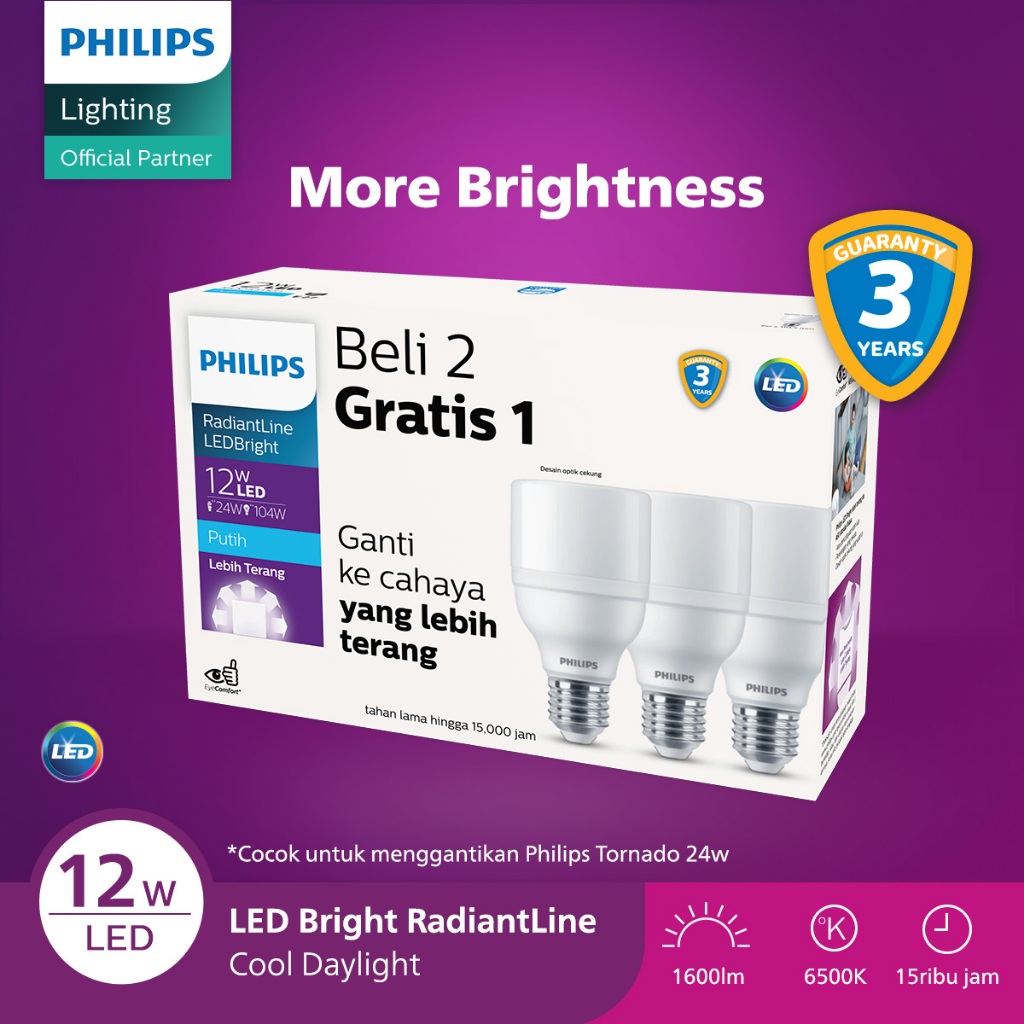 Jual Philips Lampu Bohlam Multipack Radiant Line LEDBright 12W 6500K ...