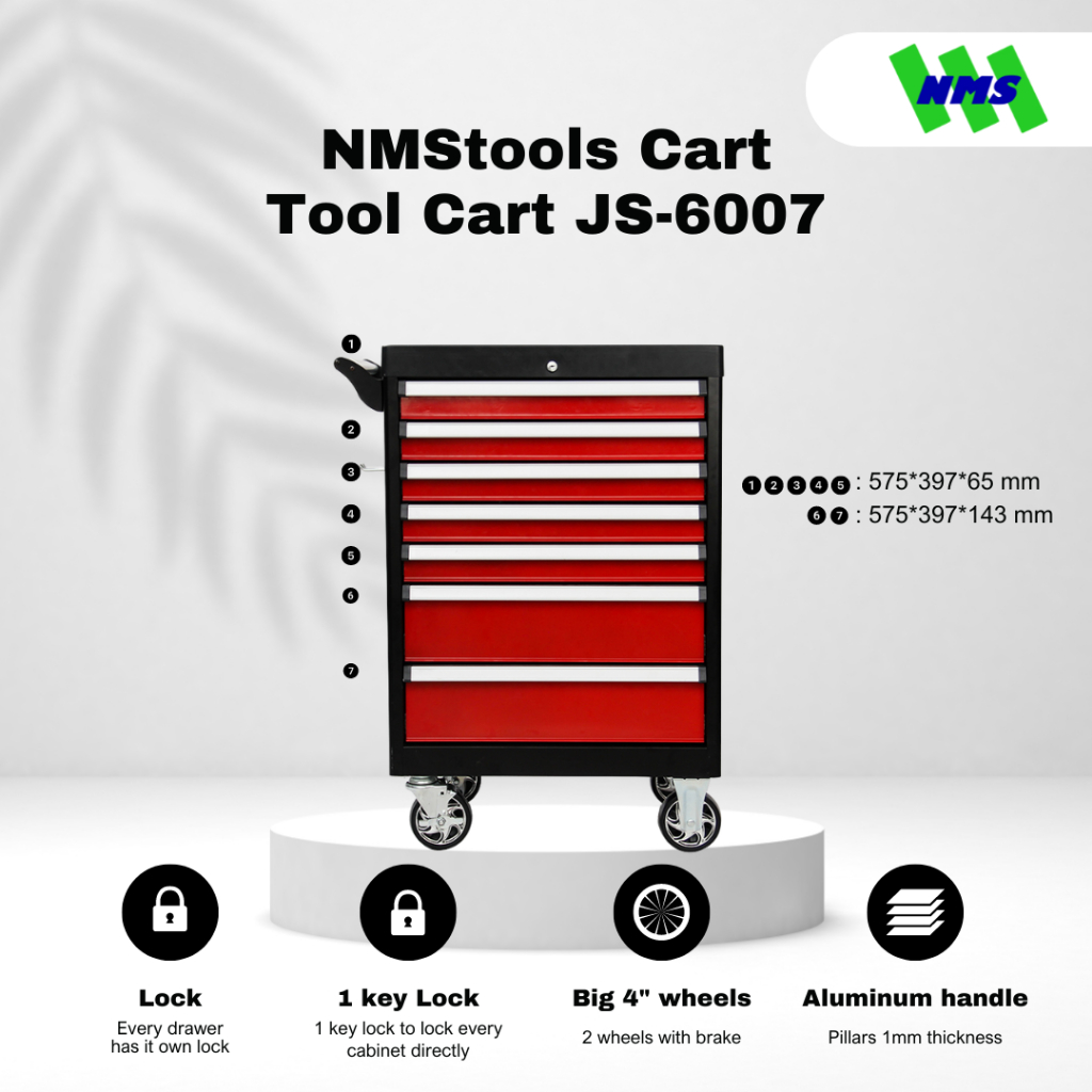 Jual Troli Bengkel 7-Drawer Tool Trolley NMStools CART JS-6007 Black ...