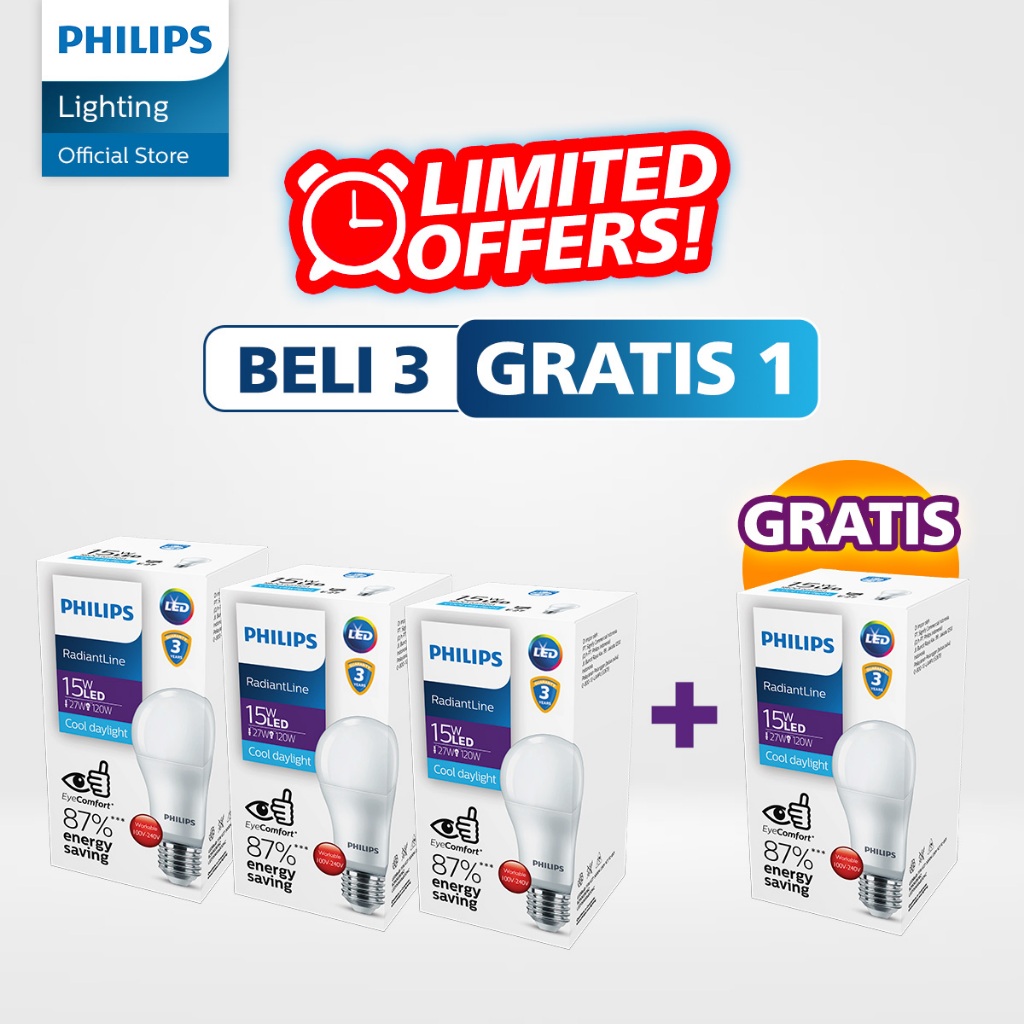 Jual [PROMO] Philips Paket Beli 3 Gratis 1 RadiantLine LEDBulb 15W E27 ...