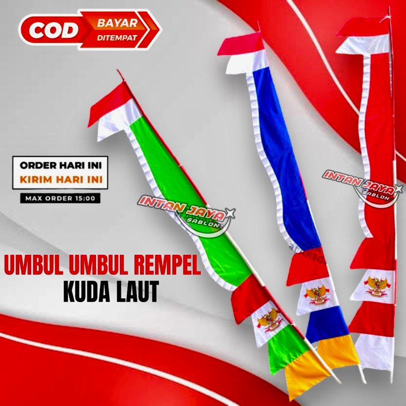 Jual BENDERA UMBUL UMBUL REMPEL KUDA LAUT MERAH PUTIH & WARNA WARNI ISI 20 PCS(1KODI) | Shopee ...