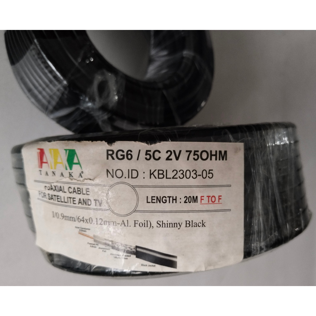 Jual Kabel TV Coaxial RG6 / 5C 2V panjang 20 Meters w/ F to F-Connector ...