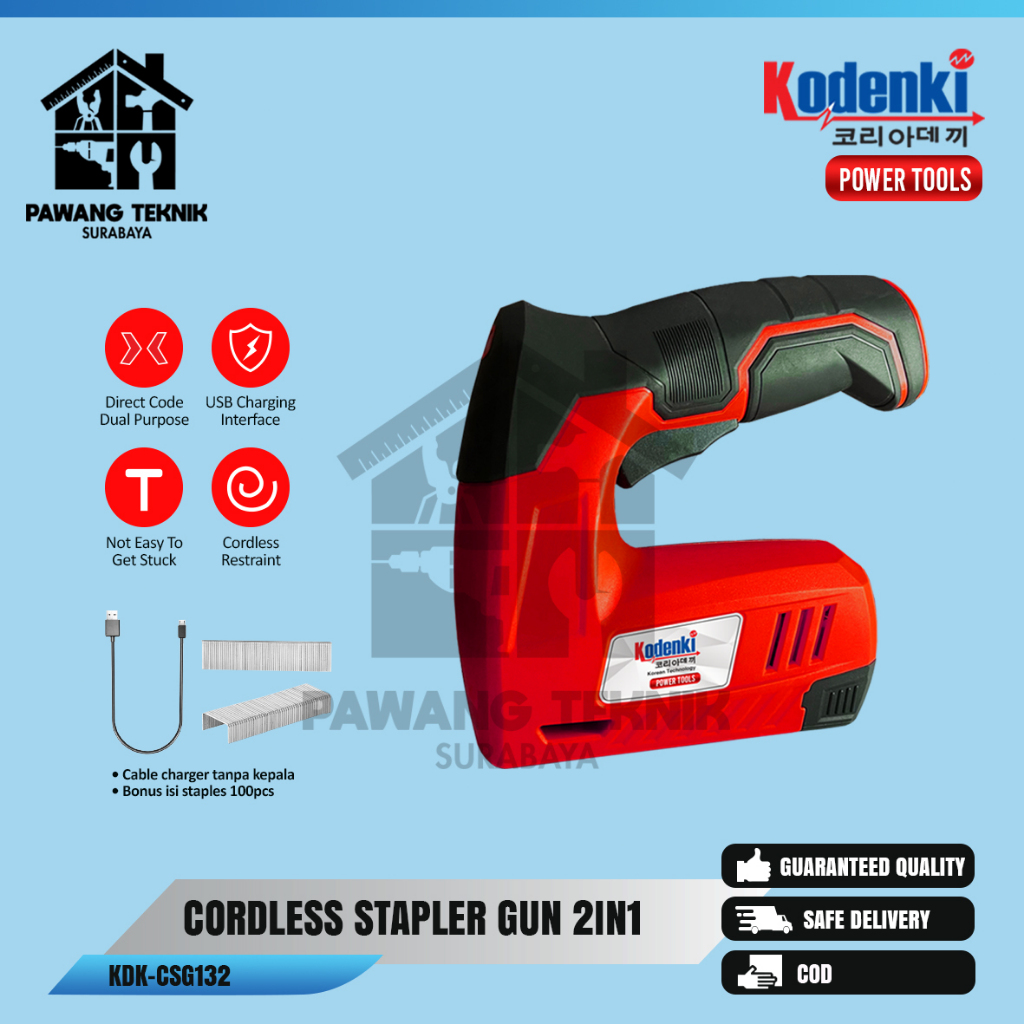 Jual Kodenki Cordless Stapler Gun 2in1 Baterai 4V Alat Tembak Paku Staples - Mesin Alat Cordless ...