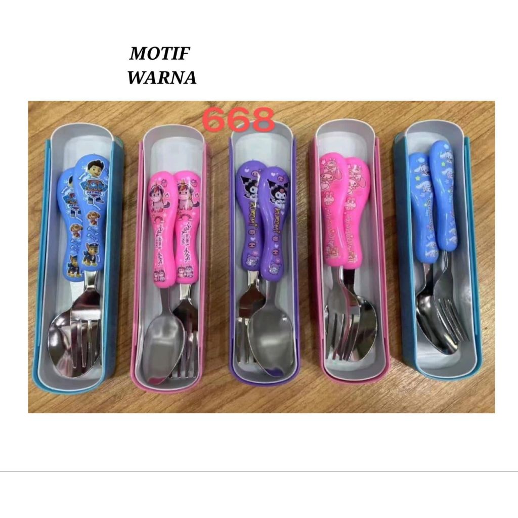 Jual Set Makan Sendok Garpu kotak Karakter Anak bahan stainless ...