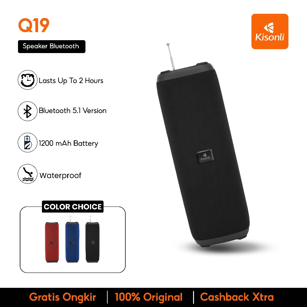 Jual Kisonli Q19 Speaker Bluetooth Portable - Baterai 1200mAh, Anti Air ...