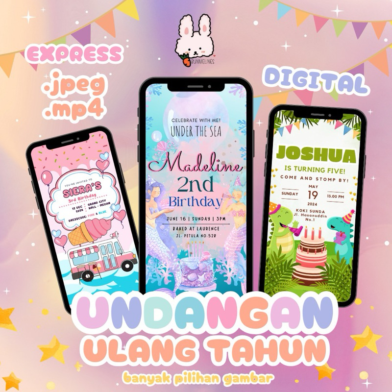 Jual Undangan ultah digital dan fisik / birthday invitation / undangan ...