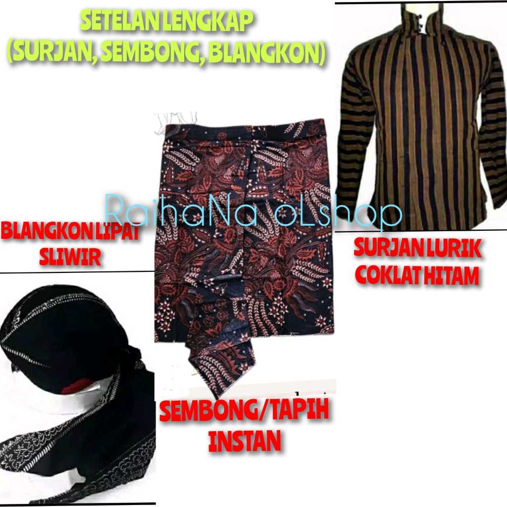 Jual SEPAKET BAJU ADAT JAWA PRIA | SURJAN LURIK COKLAT HITAM + SEMBONG / TAPIH INSTAN + BLANGKON ...