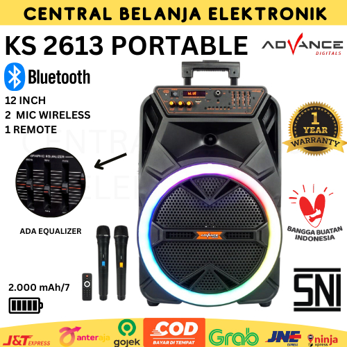 Jual ADVANCE SPEAKER AKTIF PORTABLE BLUETHOOTH 12 INCH KS2613 BONUS 2MIC WIRELESS | Shopee Indonesia