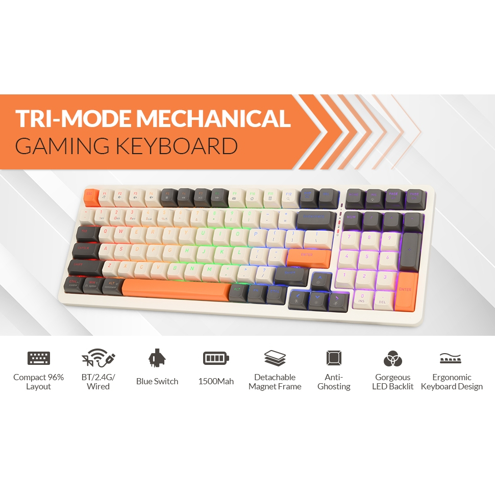 Jual Rii RK909 wireless mechanical gaming keyboard, 3-mode 2.4G/wired ...