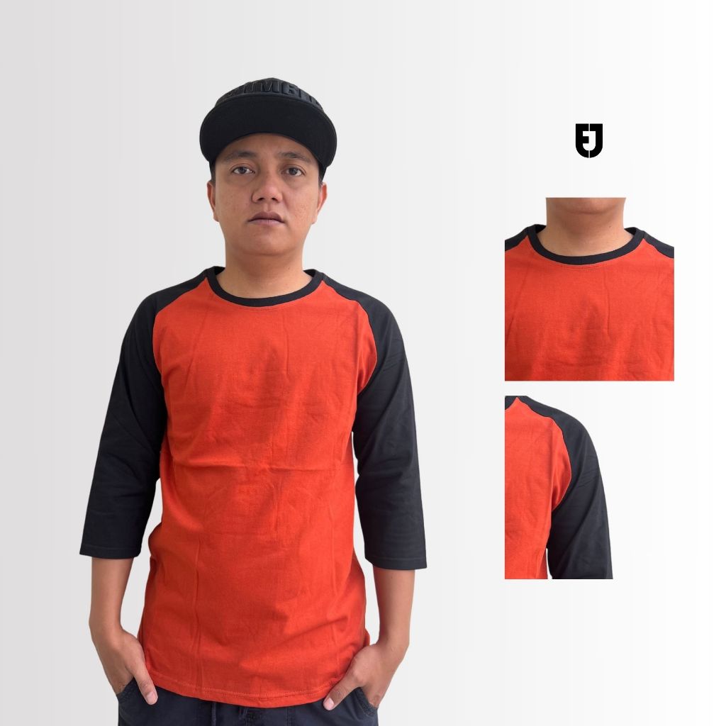 Jual Raglan Polos Lengan 34 Merah Bata Badan Hitam | Shopee Indonesia
