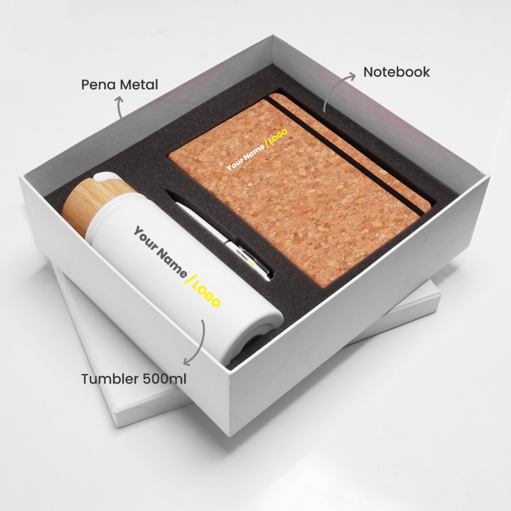 Jual CUSTOM Gift Box Gift Set notebook Tumbler Notebook Motif Kayu Pena ...