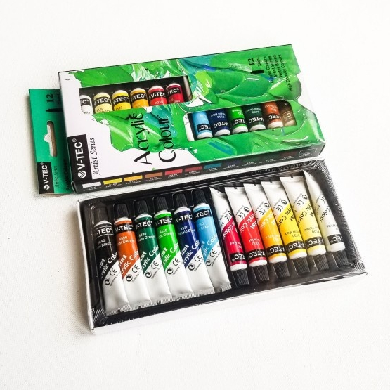Jual Cat Akrilik V-Tec 12 Set Acrylic Colours VT-612/A | Shopee Indonesia