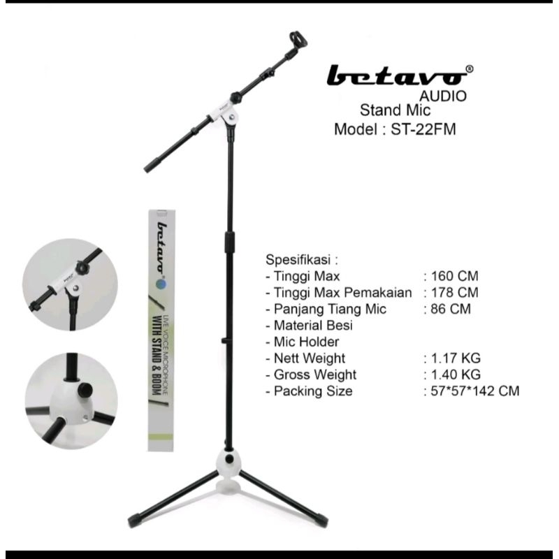 Jual BETAVO ST 22FM STAND MIC FULL BESI TRIPOD MIC FULLBESI PROFESIONAL STANDAR MICROPHONE ...
