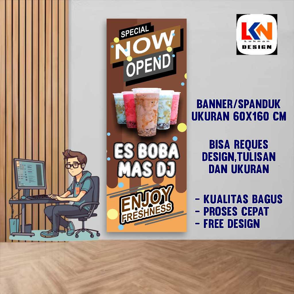 Jual spanduk banner boba mas dj model E uk, 60X160cm | Shopee Indonesia