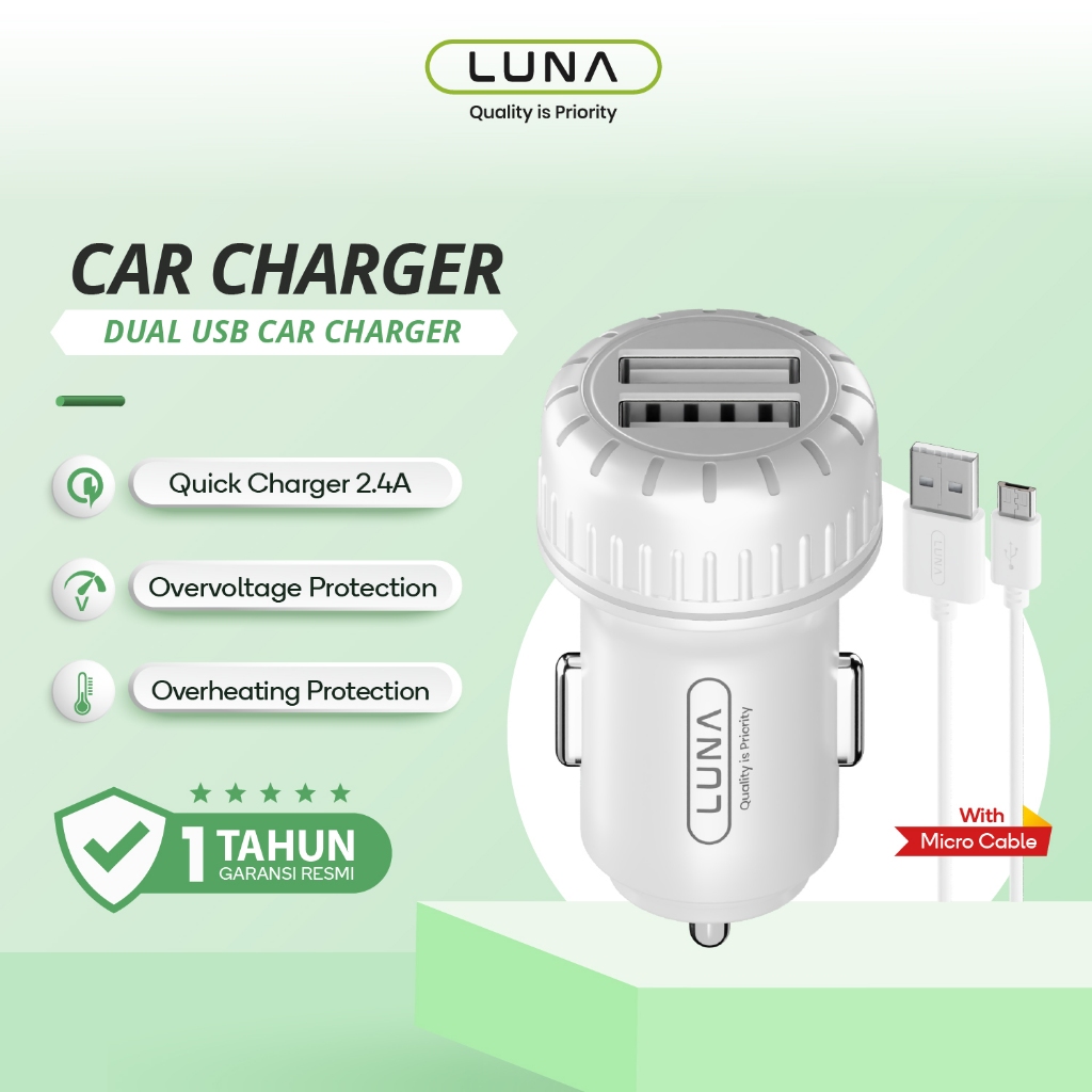 Jual Luna Car Charger Mobil Motor 2 Dual Ports Fast Charging 2.4A Smart ...