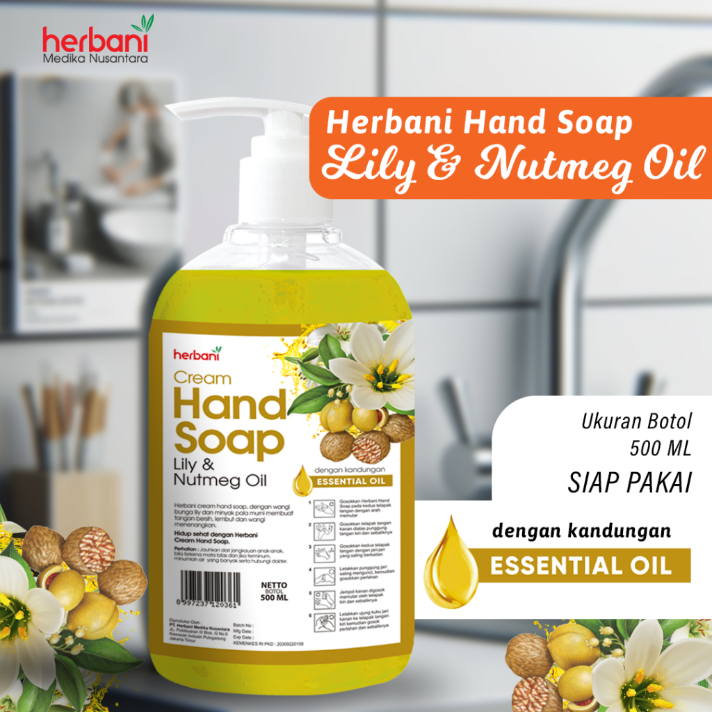 Jual Herbani Hand Soap Cream Botol Lily & Nutmeg Oil 500 mL Sabun Cuci ...