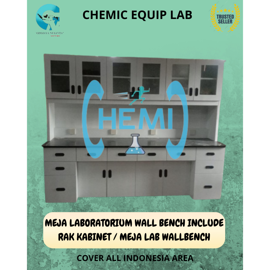 Jual MEJA LABORATORIUM WALL BENCH INCLUDE RAK KABINET / MEJA LAB ...