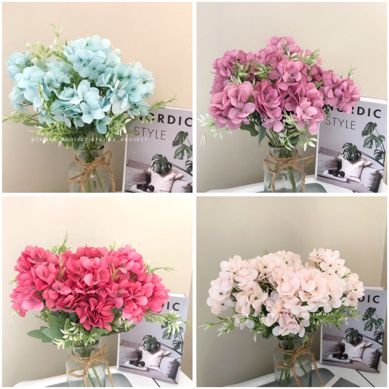 Jual Bunga Hydrangea Artificial Bunga Palsu Hiasan Rumah Vas Bunga ...