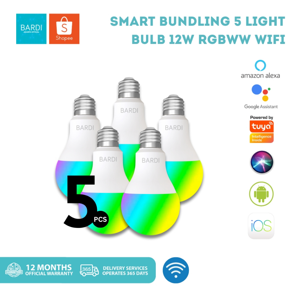 Jual BARDI Smart Bundle 5 LED Light Bulb RGB WW 12W WiFi Wireless IoT ...