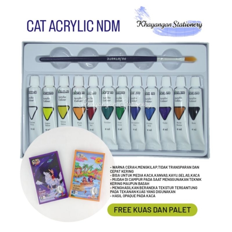 Jual Cat Acrylic Set 12 x 6 ml | Cat Akrilik 12 Warna 6ml NDM Paintmate ...