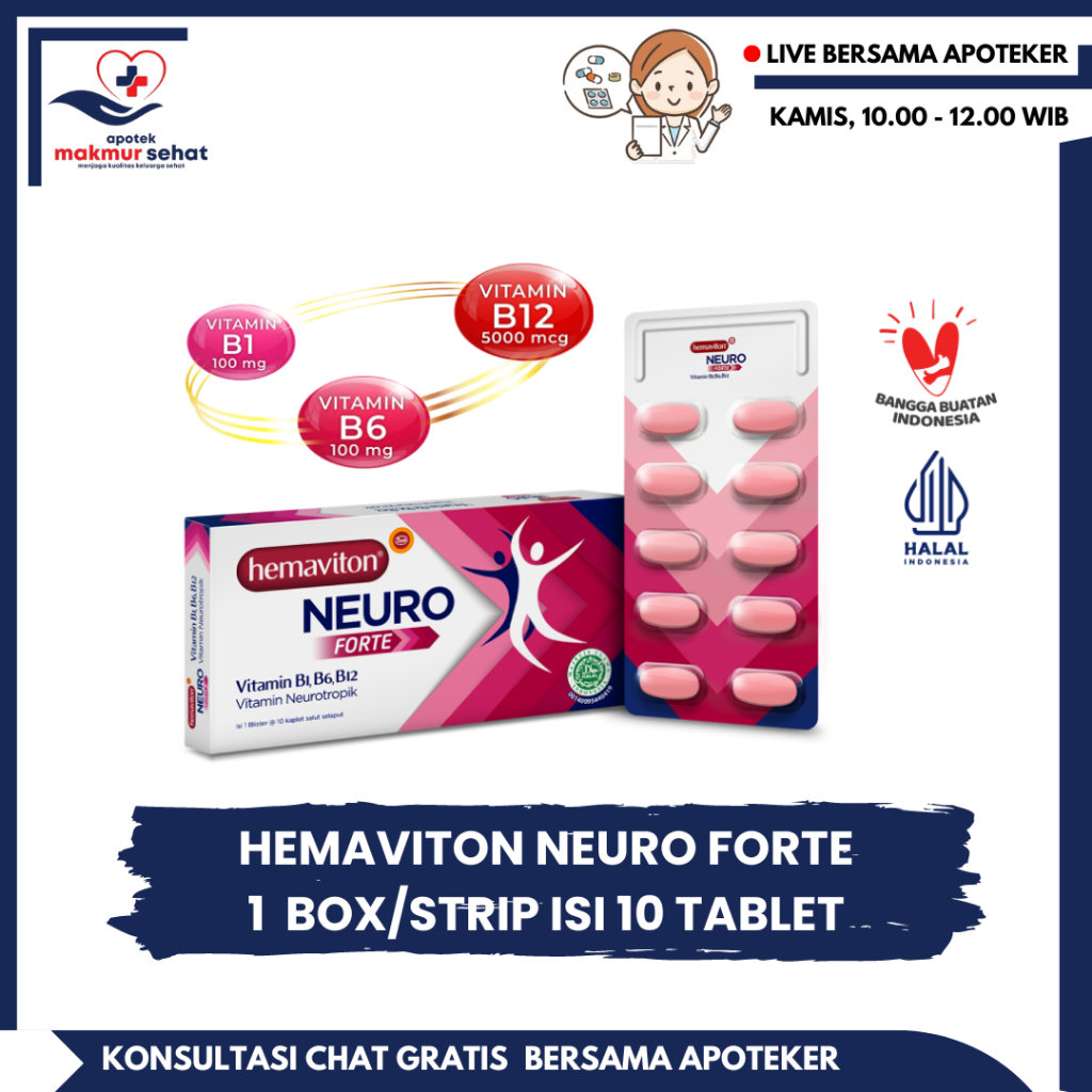 Jual HEMAVITON NEURO FORTE 10 KAPLET 1 STRIP VITAMIN B1 B6 B12 ...