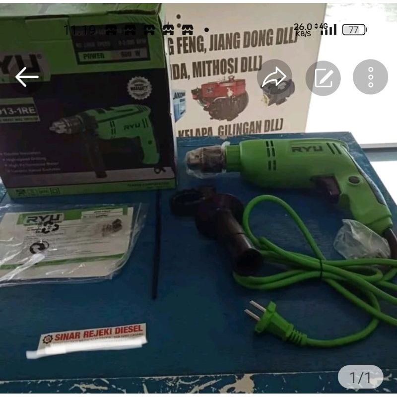Jual Mesin Bor Listrik Beton Tembok Impact Drill Ryu 13mm RID13-1RE ...