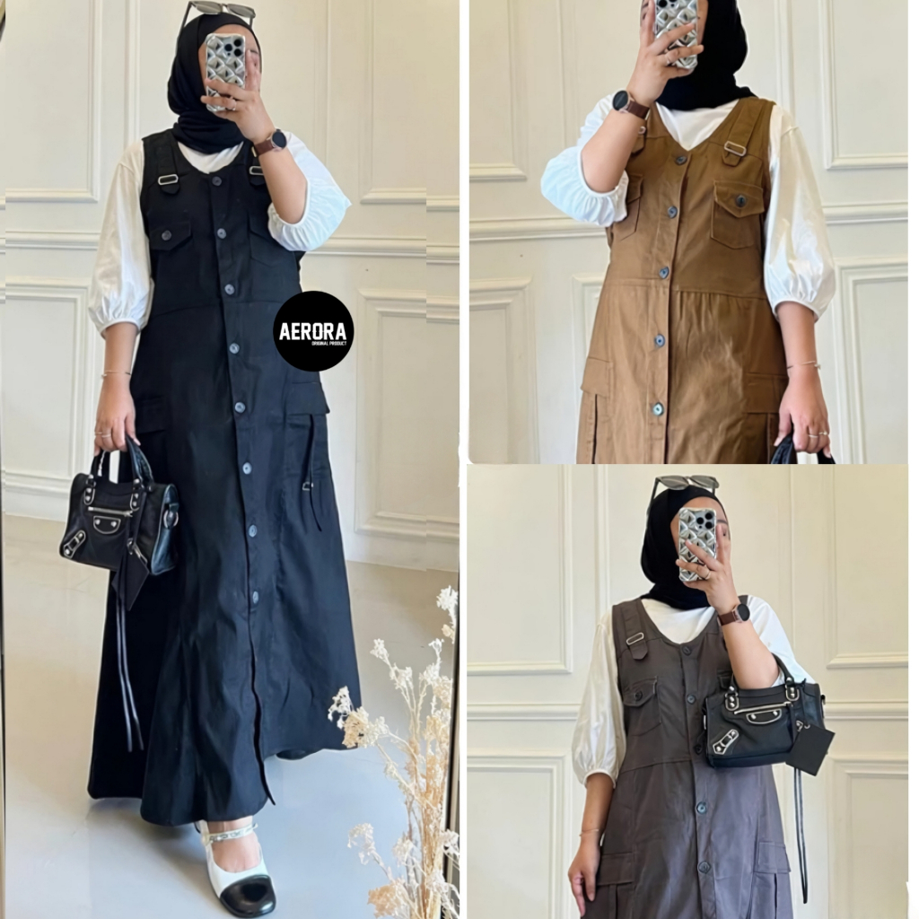 Jual Aerora Baju Kodok Overall Rok Overal Cargo Dress Katun Twill Stretch Wanita Premium Terbaru ...