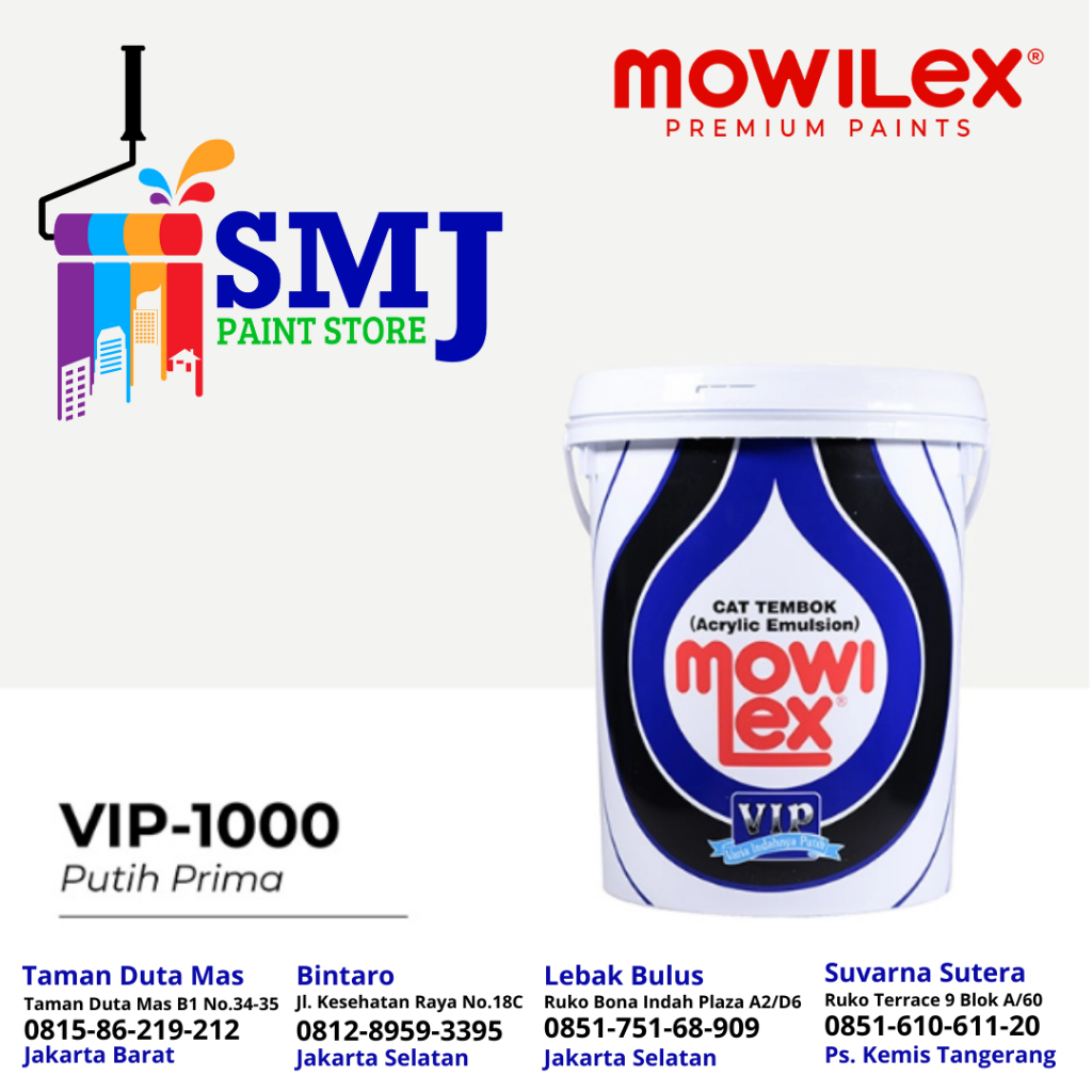 Jual CAT TEMBOK INTERIOR MOWILEX EMULSION VIP E1000 PUTIH PRIMA 2,5 L ...