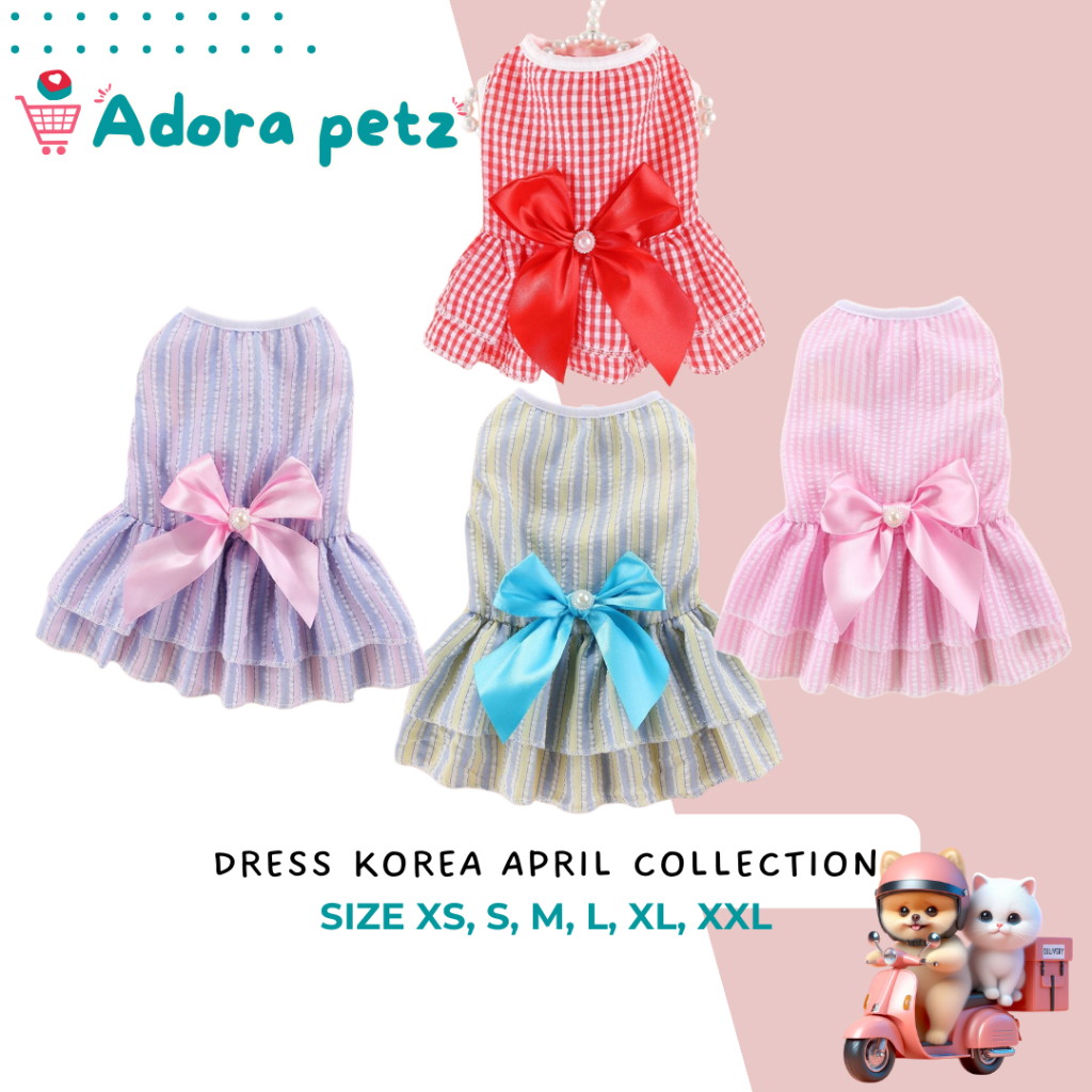 Jual Baju Kucing Anjing Betina Model Korea Ukuran Lengkap XS, S, M, L, XL, XXL [Adora Petz ...