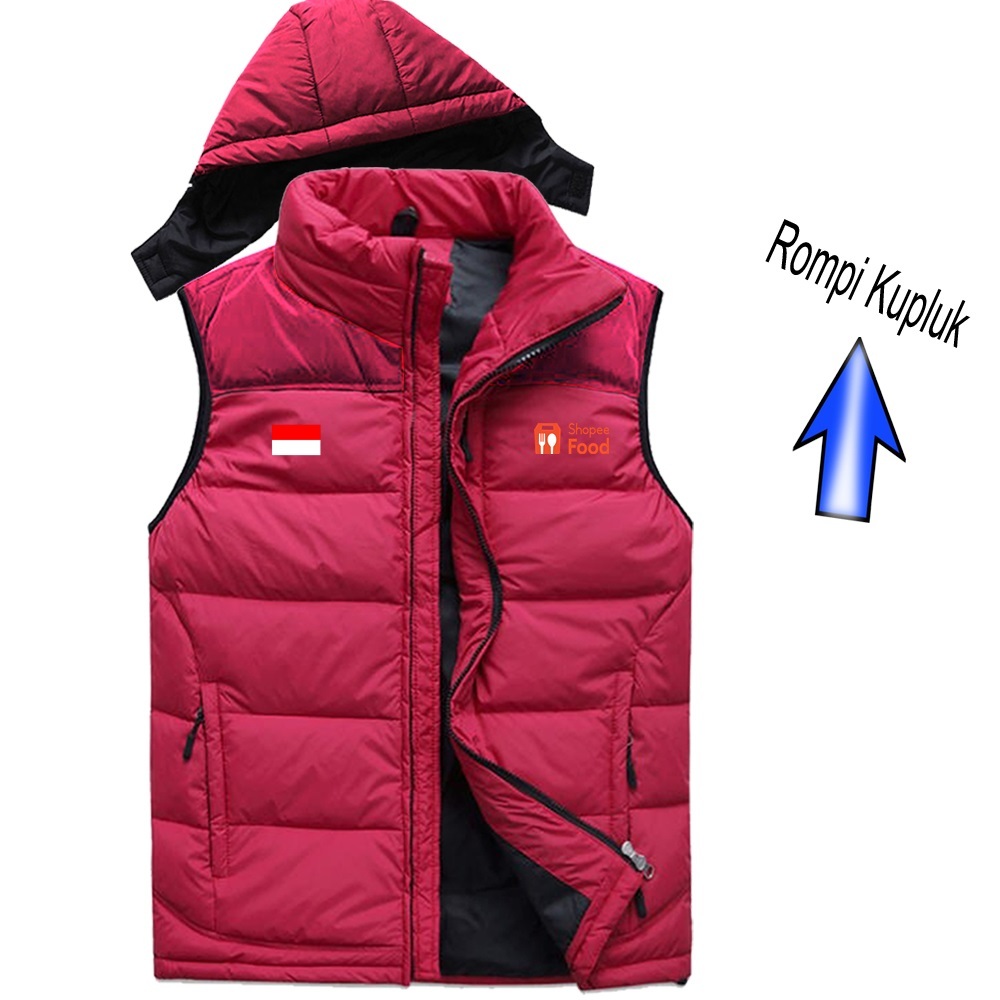 Jual rompi taslan driver shopee custom / rompi vest kupluk driver ojol ...