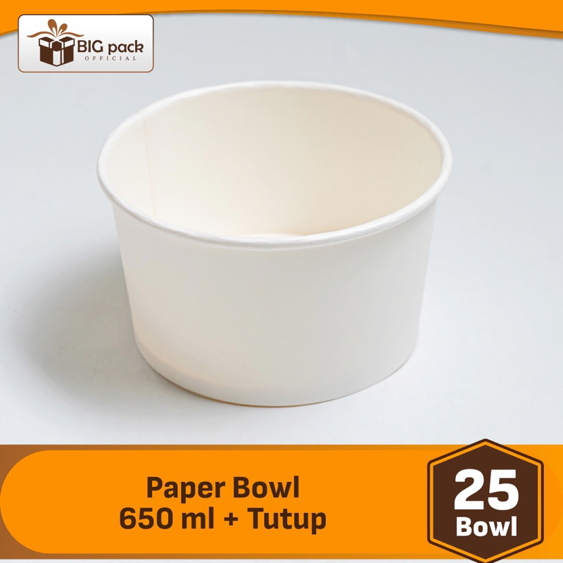 Jual [25pcs] Paper Bowl Putih & Tutup /Rice Bowl/Mangkok Kertas (650ml ...