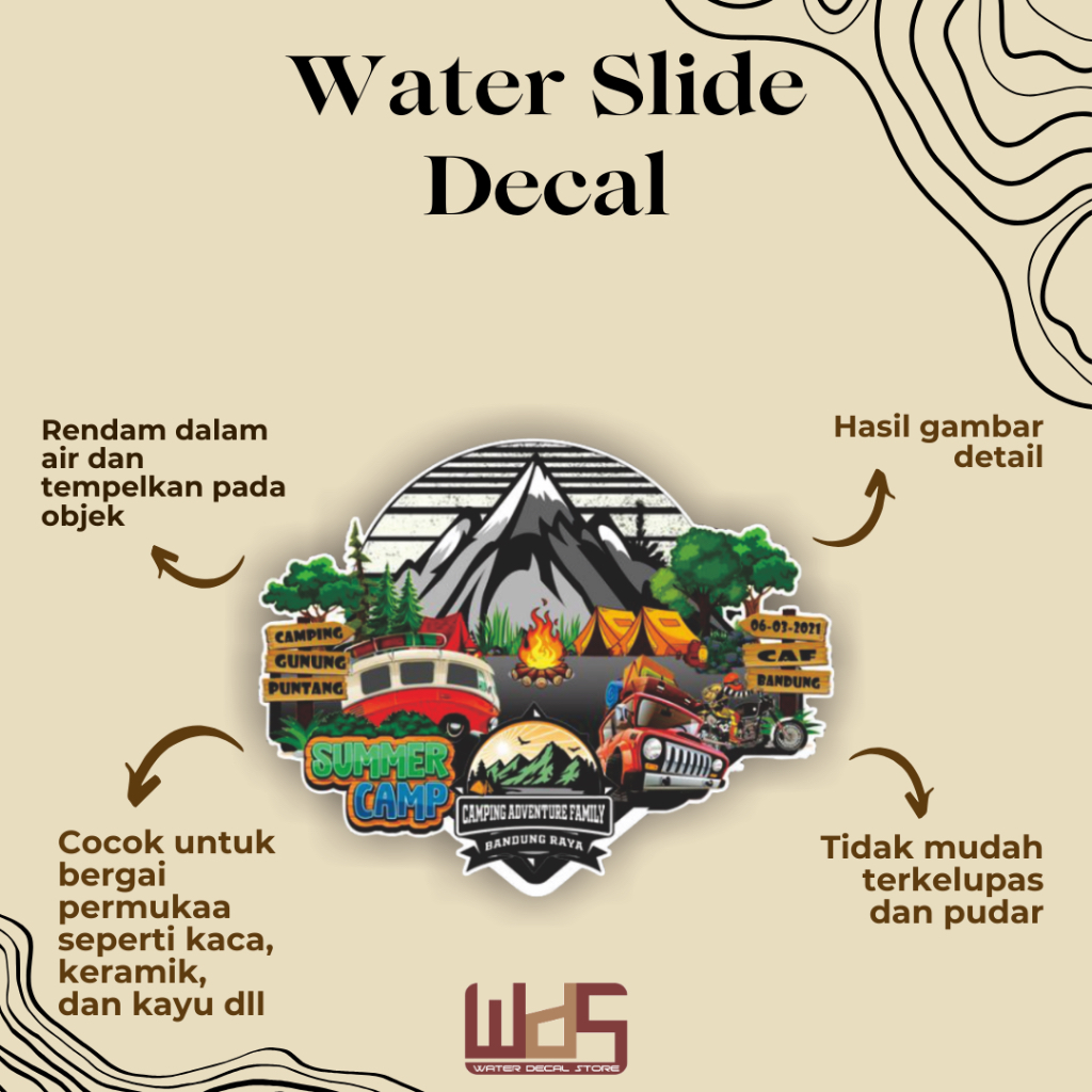 Jual WATER SLIDE DECAL CAMPING / DECAL AIR / STIKER AIR / MERCHANDISE ...