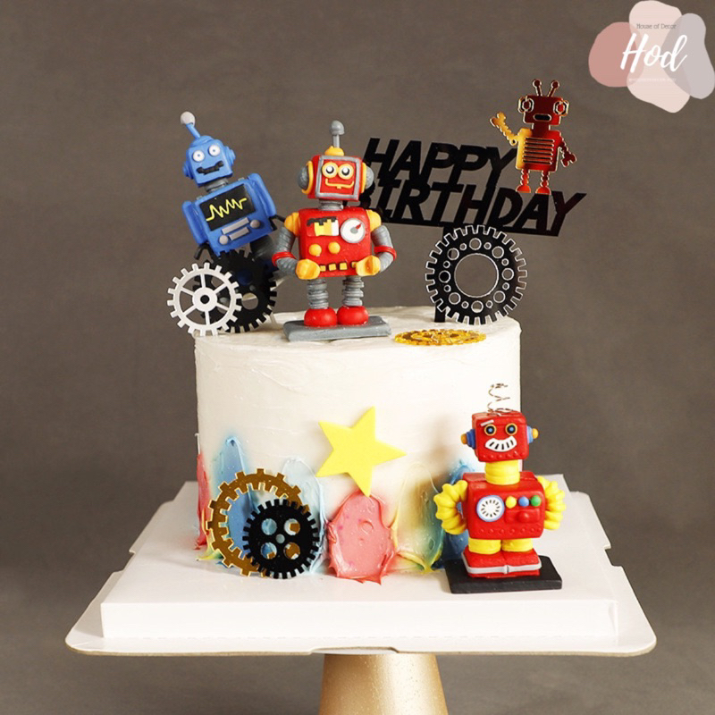 Jual Topper Robot Hiasan Kue Bentuk Robot Gear Rubber Happy Birthday ...