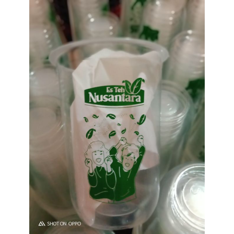 Jual sablon gelas cup plastik 16oz 14oz 12oz oval custom logo minorder ...