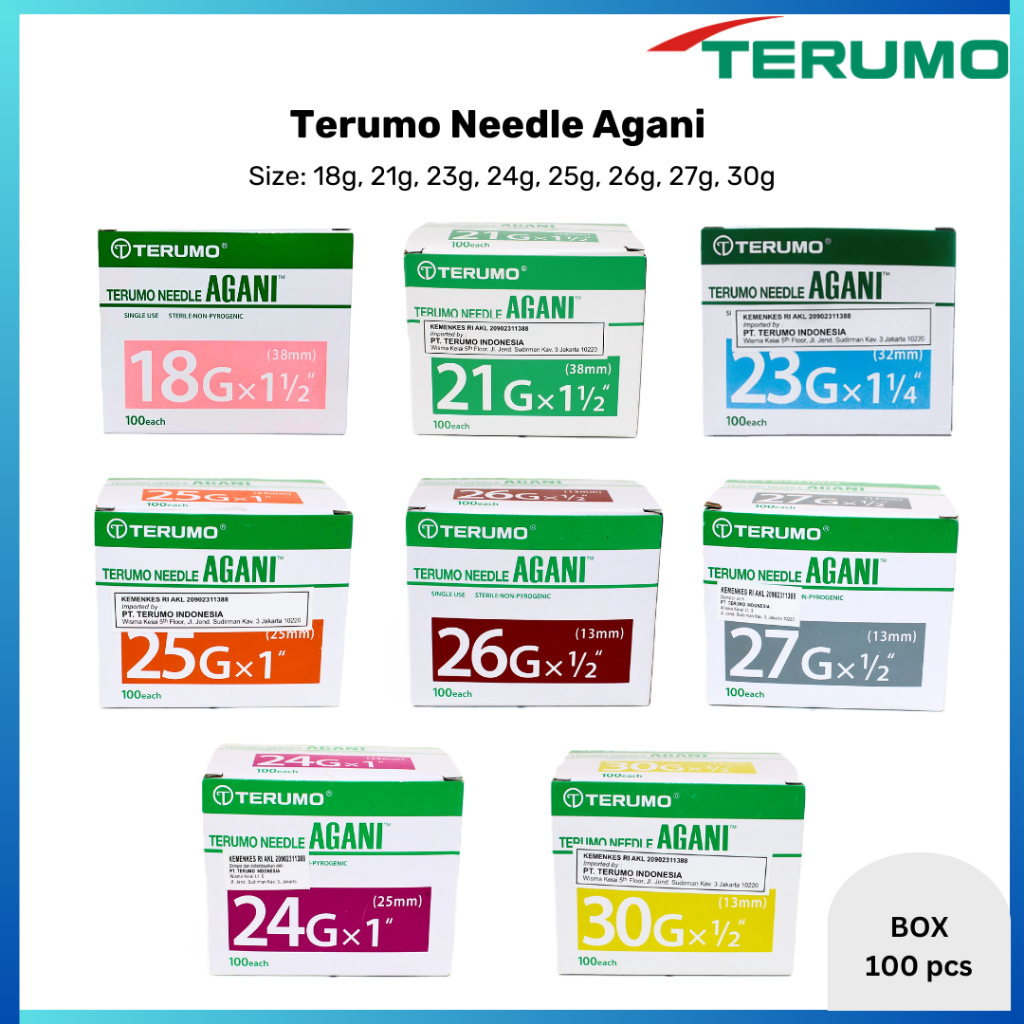 Jual Terumo Agani 100pcs 18g, 21g, 23g, 24g, 25g 26g, 27g, 30g Jarum ...