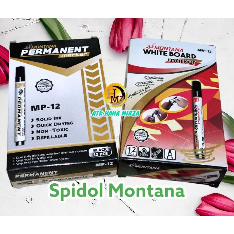 Jual Spidol Montana White Board Marker MW-12/dan permanent marker MP-12 1 pak warna hitam ...