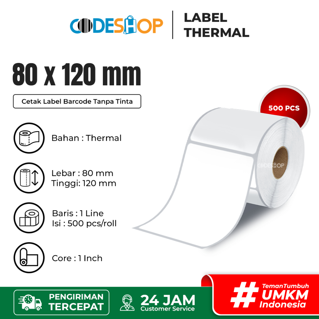 Jual Label Thermal Barcode 80 x 120 | 80x120 mm (500 pcs) | Shopee Indonesia