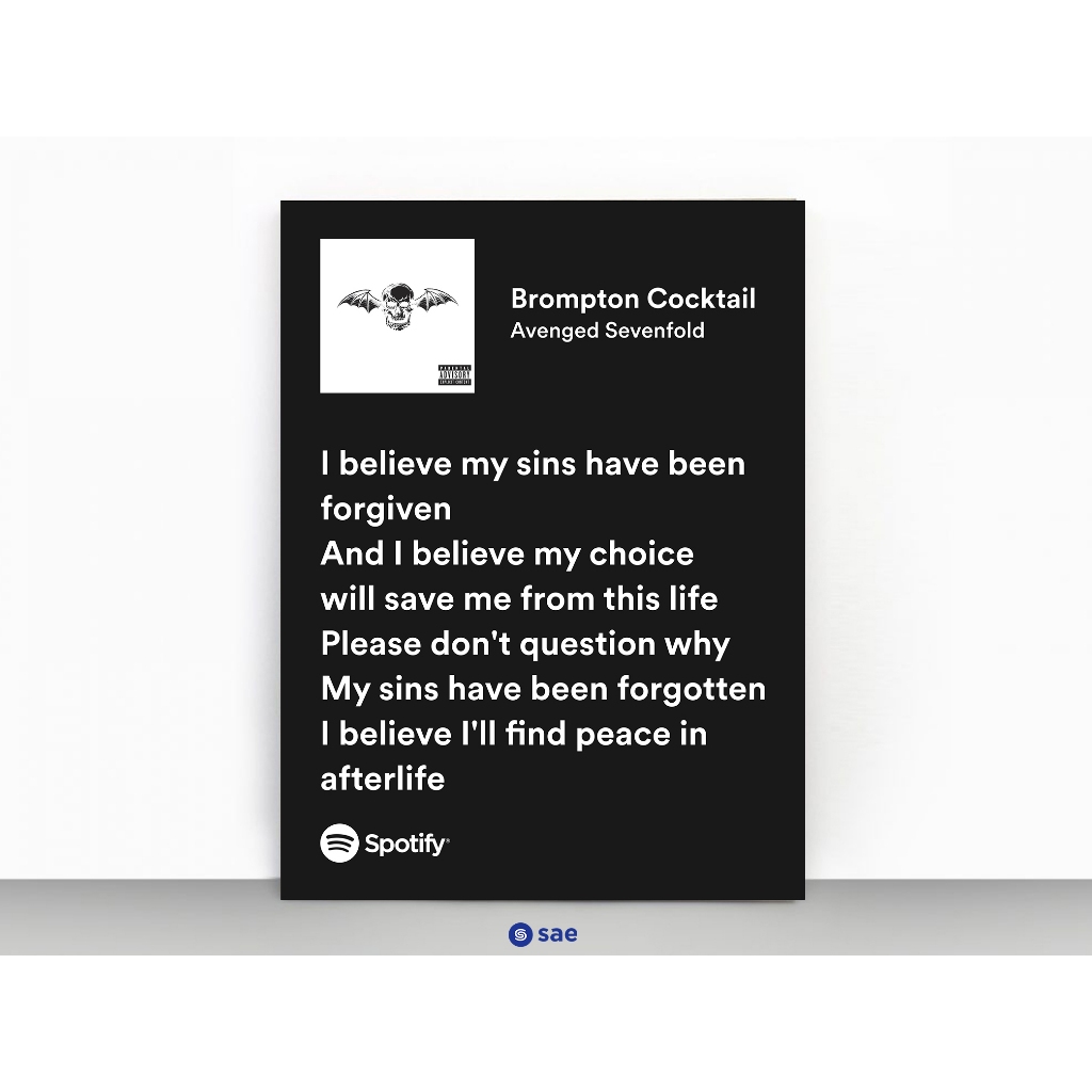 Jual Music Board Lirik Lagu Spotify Avenged Sevenfold - Brompton ...