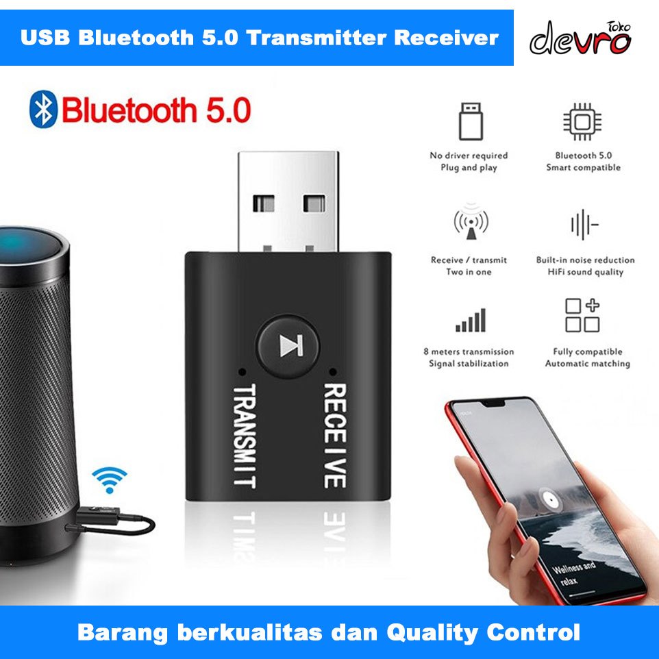 Jual USB Bluetooth 5.0 Transmitter Receiver Audio Adapter - USB Dongle ... Jual USB Bluetooth 5.0 Transmitter Receiver Audio Adapter - USB Dongle ...
