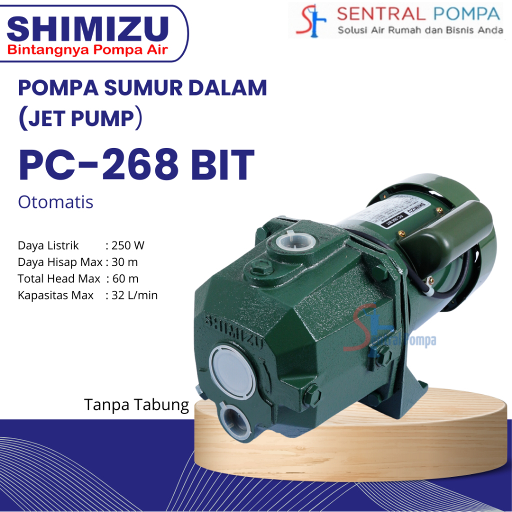 Jual Shimizu PC-268 BIT Mesin Pompa Air Jet Pump 250 watt otomatis PC 268 tanpa tangki non ...